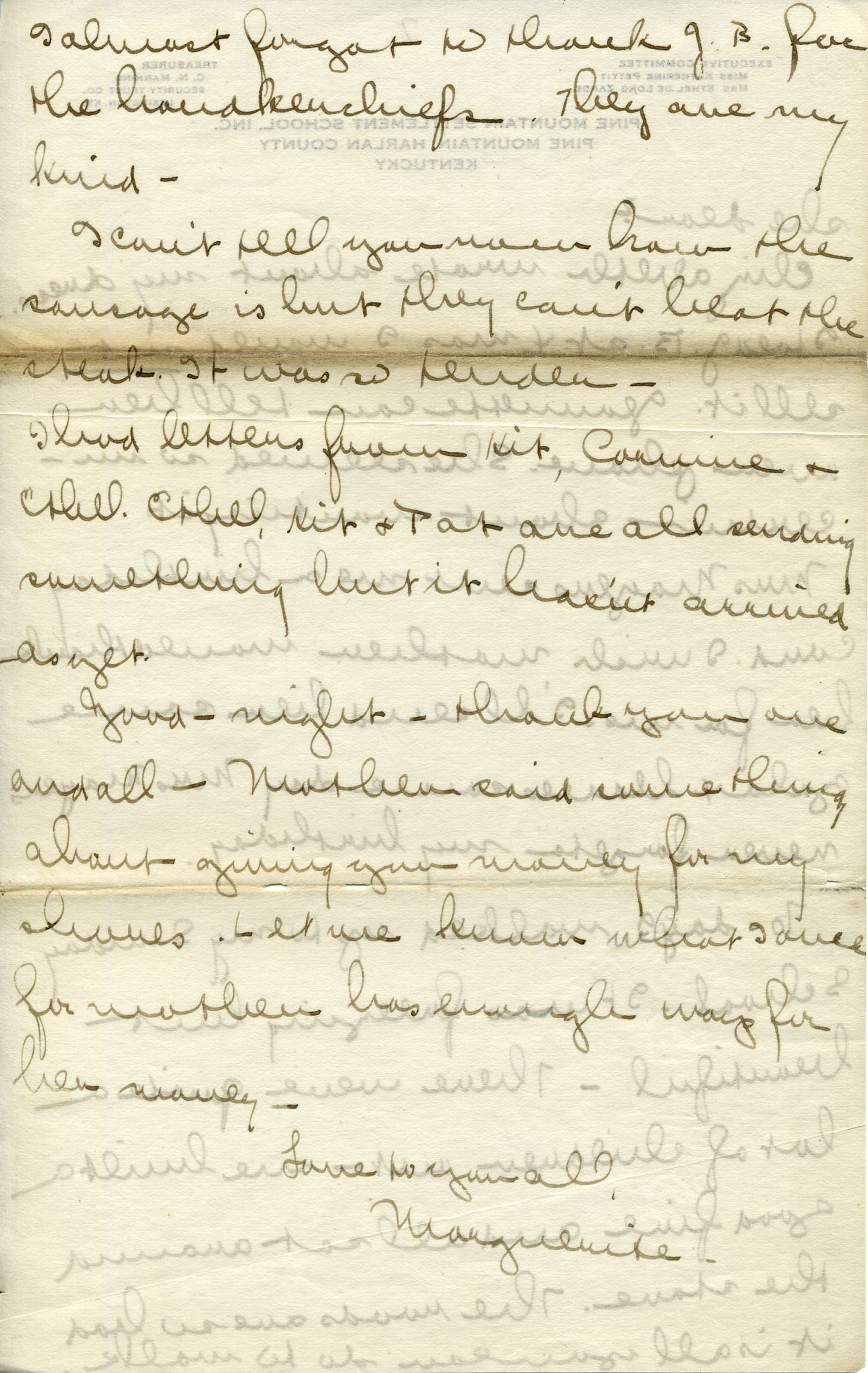 MARGUERITE BUTLER Letters 1917 - PINE MOUNTAIN SETTLEMENT SCHOOL ...