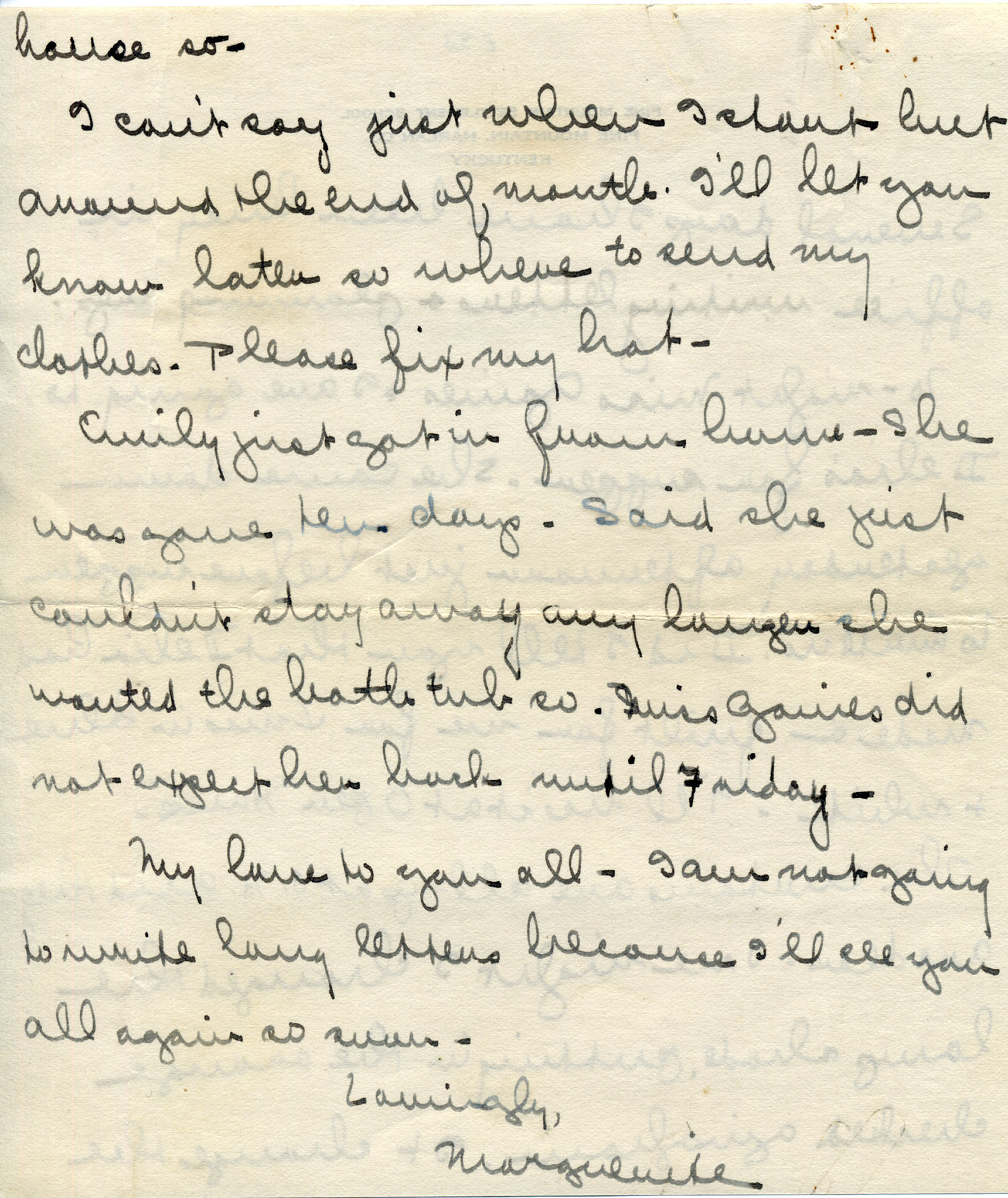 MARGUERITE BUTLER Letters 1922 - Pine Mountain Settlement School