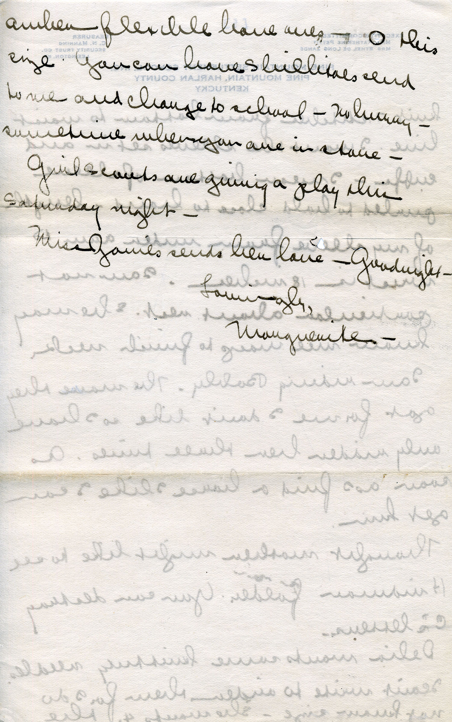 MARGUERITE BUTLER Letters 1920 - Pine Mountain Settlement School