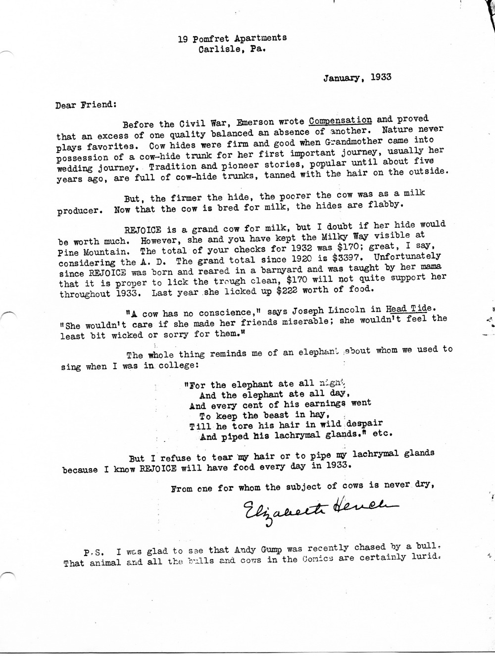 ELIZABETH HENCH Joy Stock Company Limited Letters 1933 - PINE MOUNTAIN ...