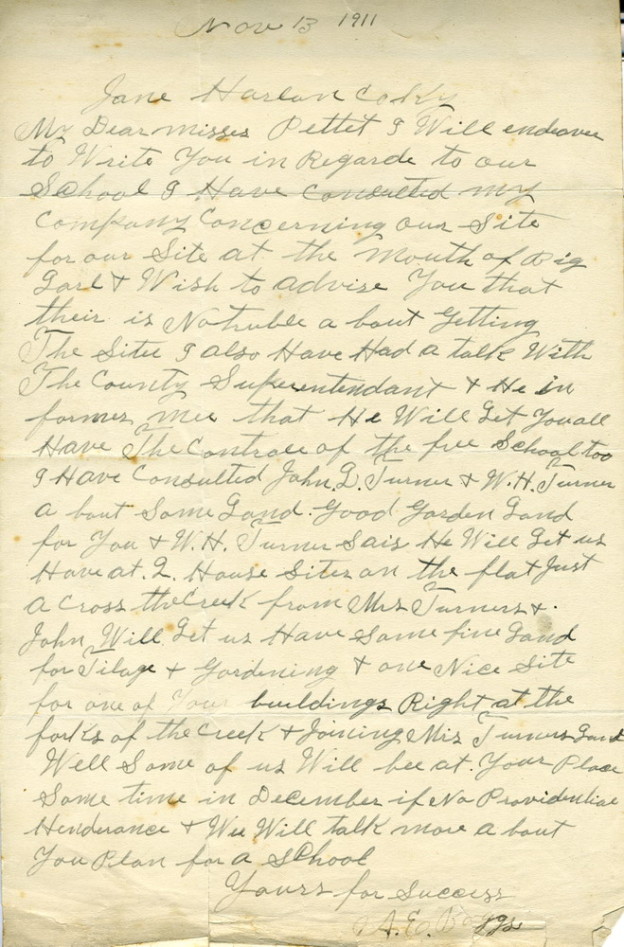 CREECH LETTERS 1911 - Pine Mountain Settlement School