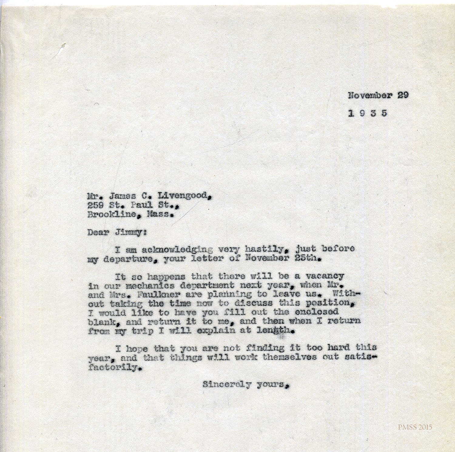 JAMES LIVENGOOD Correspondence - PINE MOUNTAIN SETTLEMENT SCHOOL ...