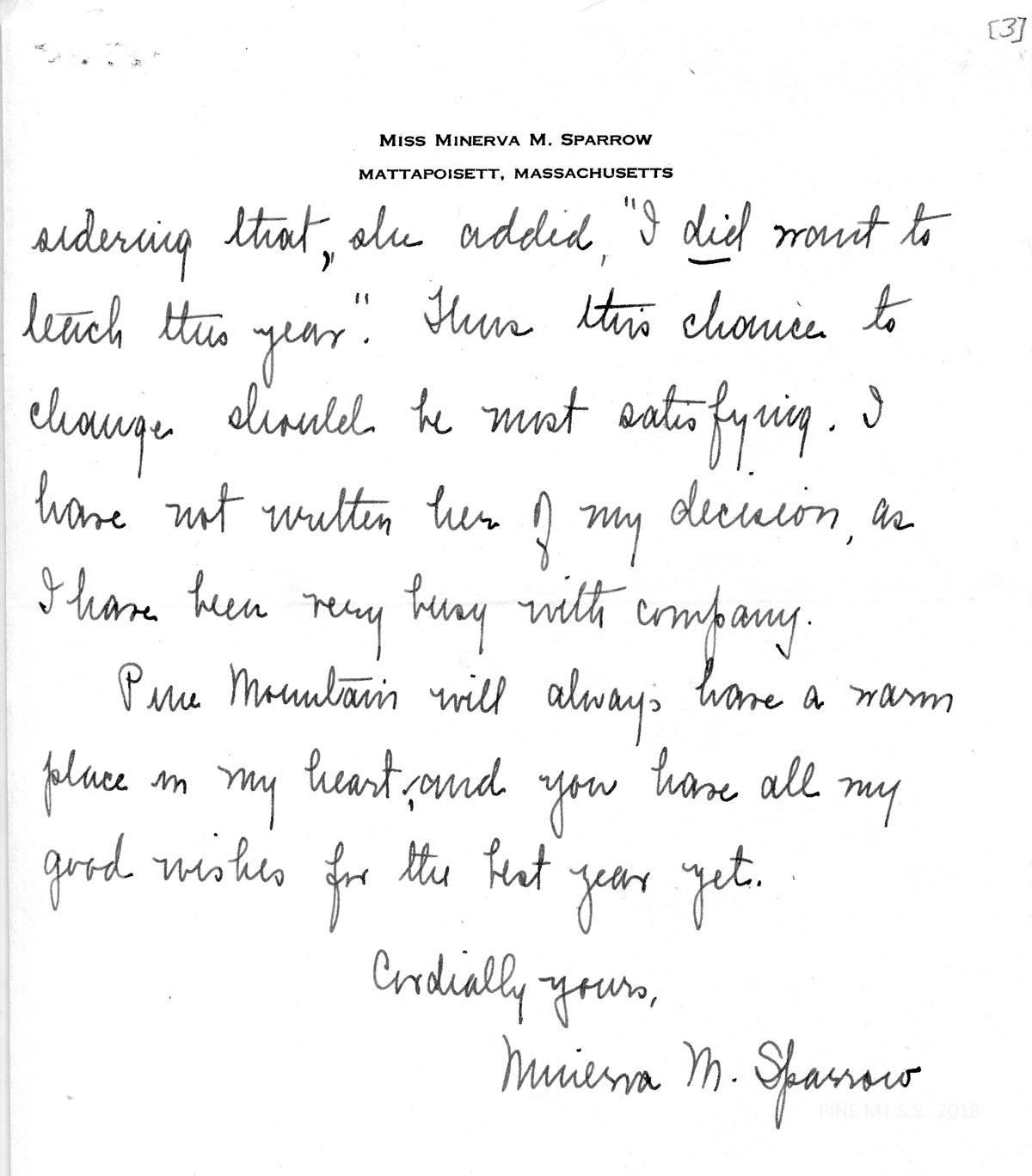 MINERVA M. SPARROW Correspondence II - PINE MOUNTAIN SETTLEMENT SCHOOL ...