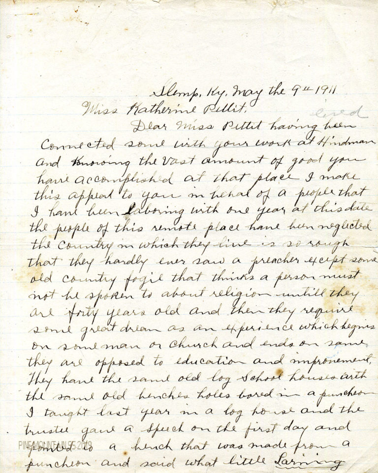 DEAR FRIEND LETTERS 1911 Katherine Pettit May 27, 1911 - PINE MOUNTAIN ...