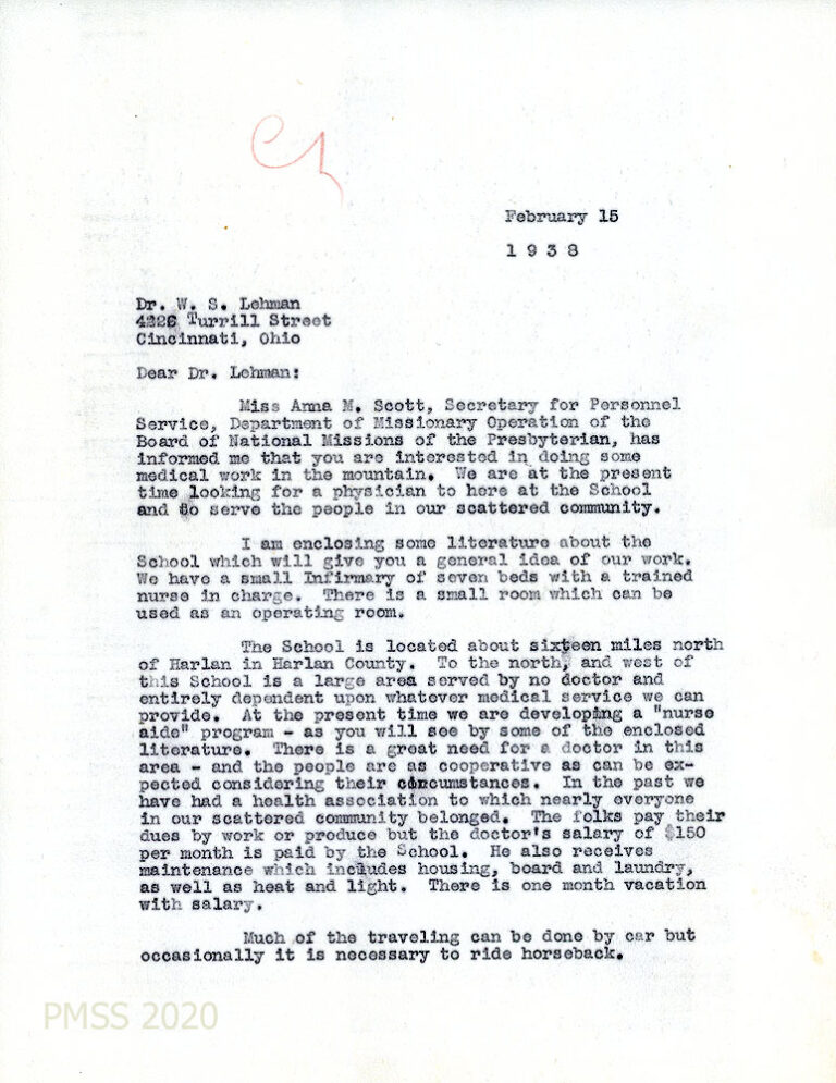 Dr. WILMER S. LEHMAN and ANNA M. LEHMAN Correspondence - PINE MOUNTAIN ...
